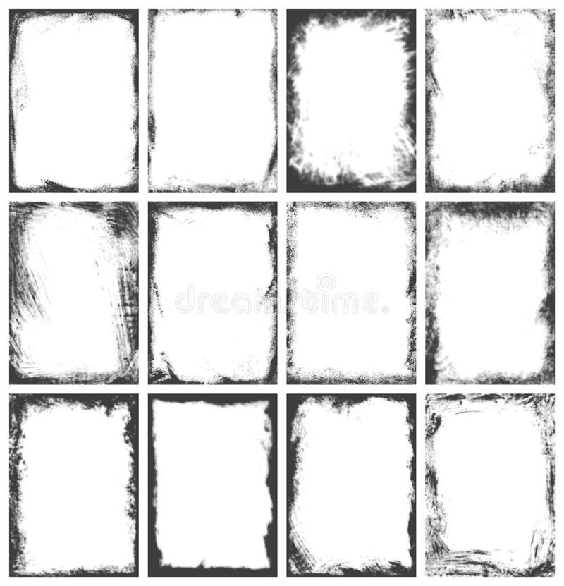 Grunge Frames Monochrome Set Elements Stock Vector - Illustration of ...