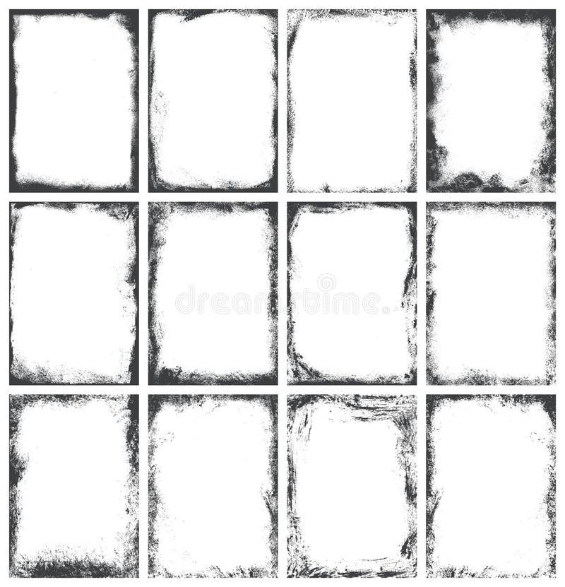 Grunge Frames Monochrome Set Elements Stock Vector - Illustration of ...
