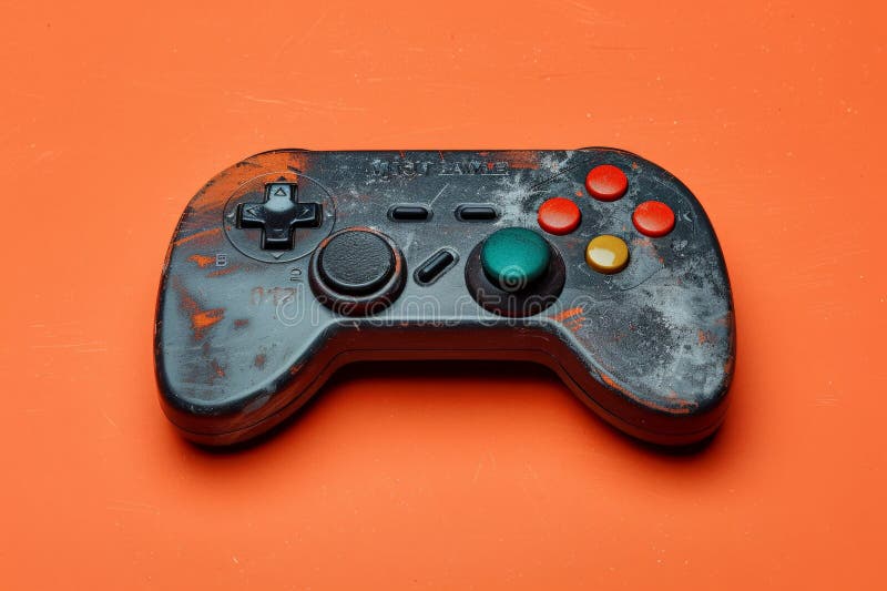 Grunge Game Controller on Orange Background Stock Illustration ...