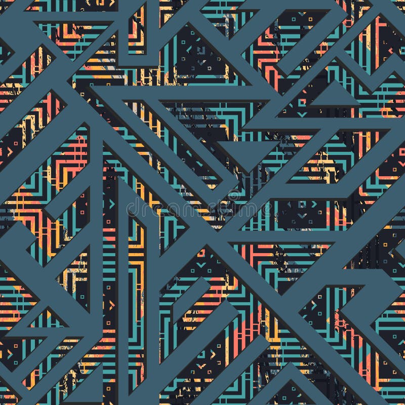 Grunge Geometric Seamless Pattern Stock Vector - Illustration of color ...