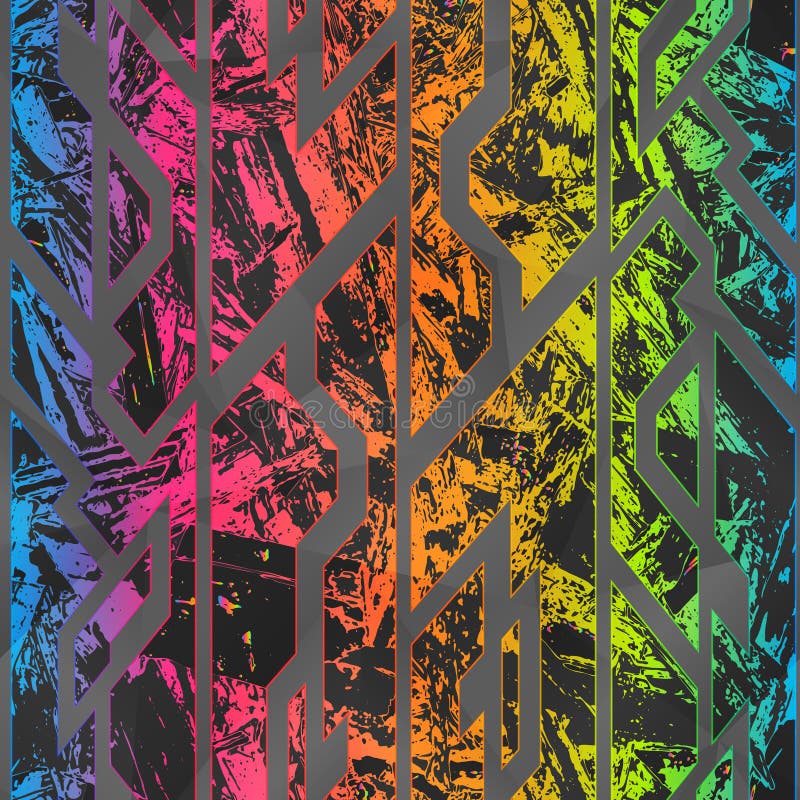 Grunge Geometric Seamless Pattern. Rainbow Color Stock Vector ...
