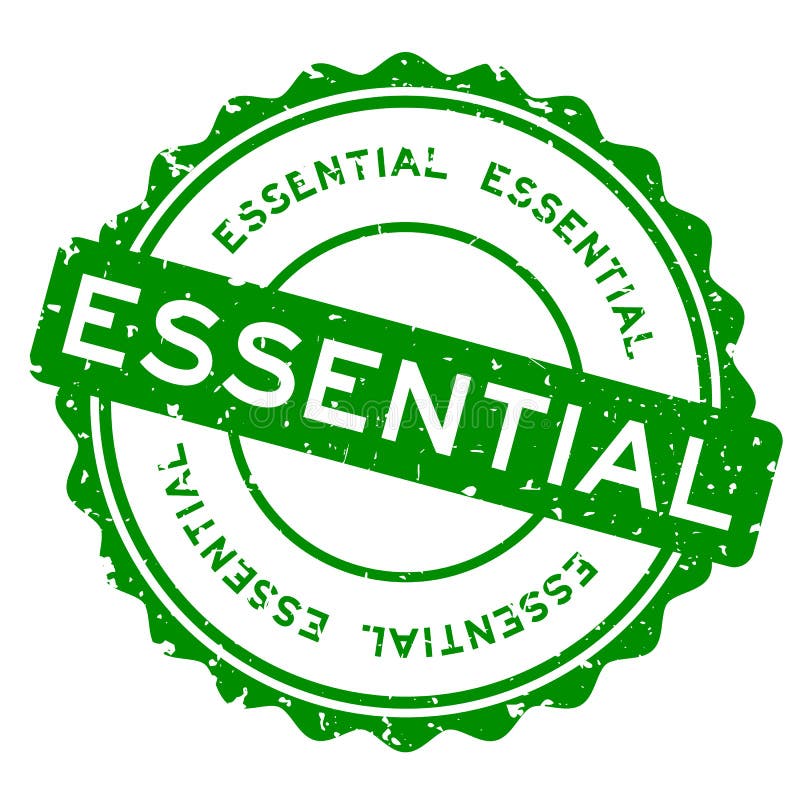 Grunge Green Essential Word Round Rubber Stamp on White Background ...