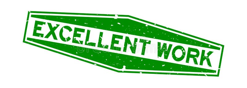 Grunge Green Excellent Work Word Hexagon Rubber Stamp on White ...