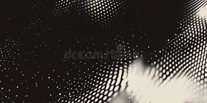 Grunge Halftone Texture with Warped Dots and Abstract Design Over Black ...