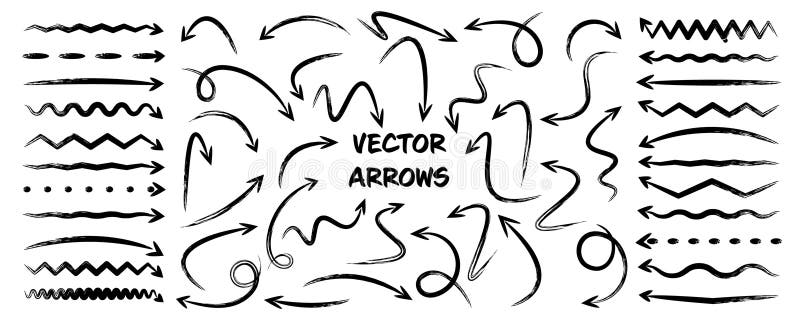 Grunge Hand Drawn Arrows, Highlighter Lines. Marker Stroke, Brush Pen ...