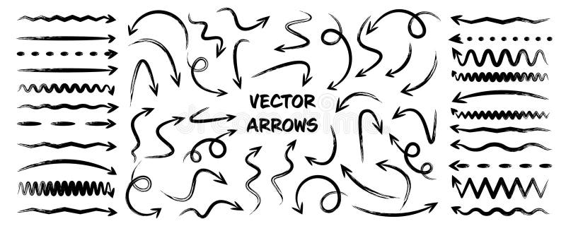 Grunge Hand Drawn Arrows, Highlighter Lines. Marker Stroke, Brush Pen ...