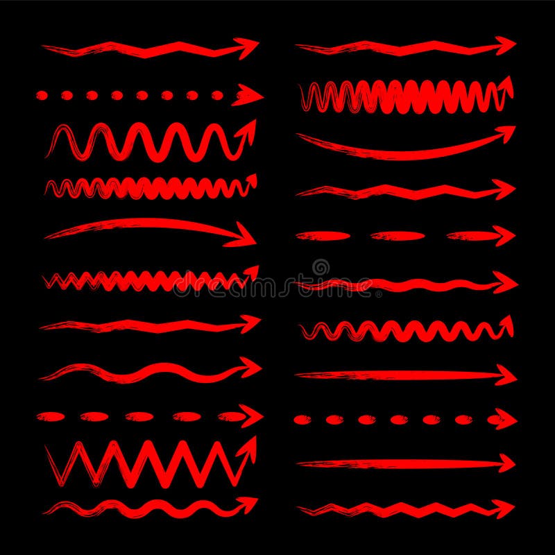 Grunge Hand Drawn Arrows, Highlighter Lines. Red Marker Stroke, Brush ...