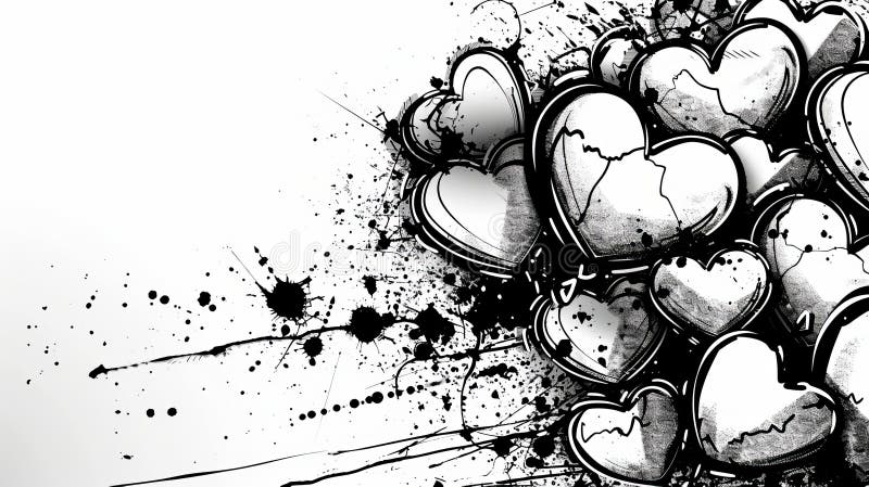 Grunge Heart Cluster with Ink Splatter Design Stock Illustration ...