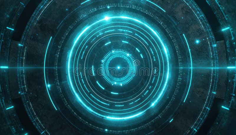 Grunge Hi-tech Science Backdrop with HUD Gears. Blue Circle with Radial ...