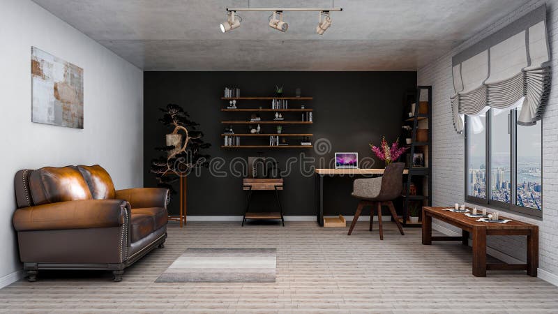 Grunge home office room stock illustration. Illustration of decor ...