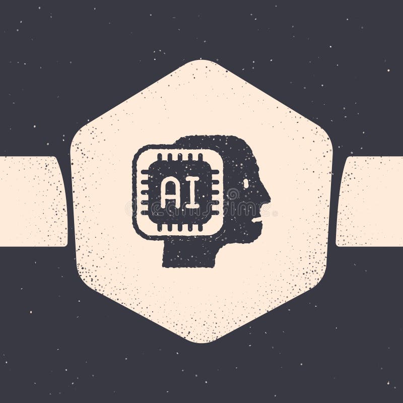 Grunge Humanoid Robot Icon Isolated on Grey Background. Artificial ...