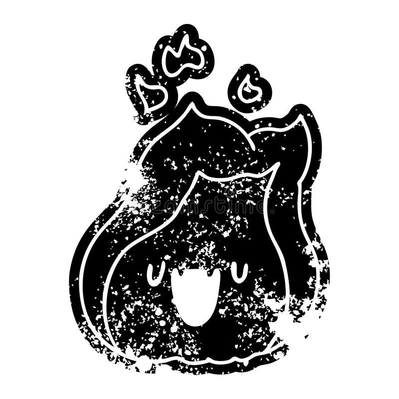 Grunge Icon Kawaii Cute Fire Flame Stock Vector - Illustration of ...