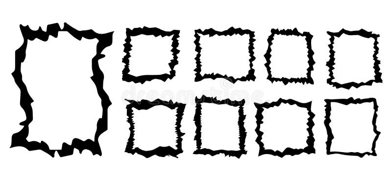 Grunge Jagged Rectangle Frames Set, Black Silhouettes. Abstract ...