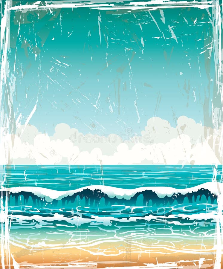 Sea Waves and Yellow Sand Beach on Old Paper Stock Vector ...