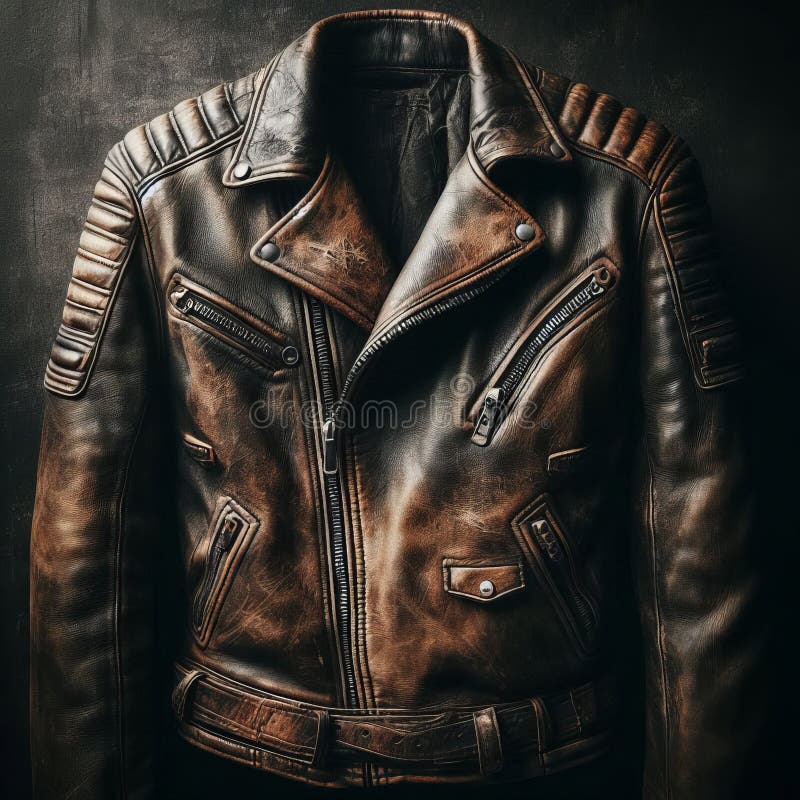 Grunge Leather Jacket with Wear Texture Stitching and Grain a Le Stock ...
