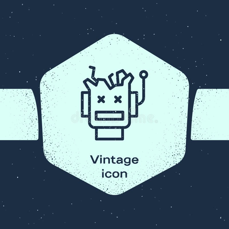 Grunge Line Broken Robot Icon Isolated on Blue Background. Artificial ...