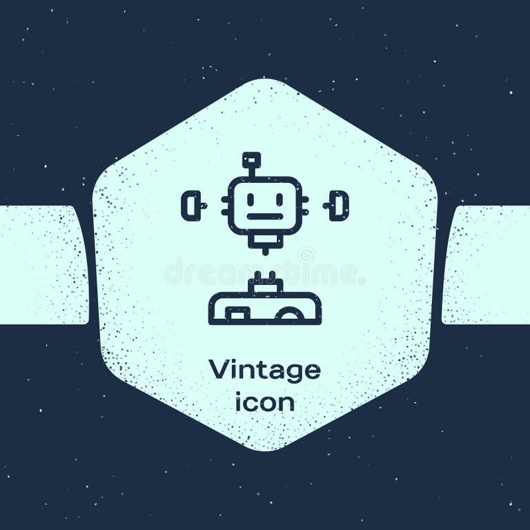 Grunge Line Disassembled Robot Icon Isolated on Blue Background ...