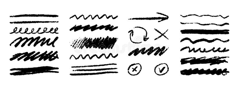 Grunge Lines, Hand Drawn Rough Strokes. Texture Charcoal or Pencil ...