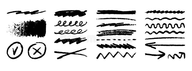 Grunge Lines, Hand Drawn Rough Strokes. Texture Charcoal or Pencil ...