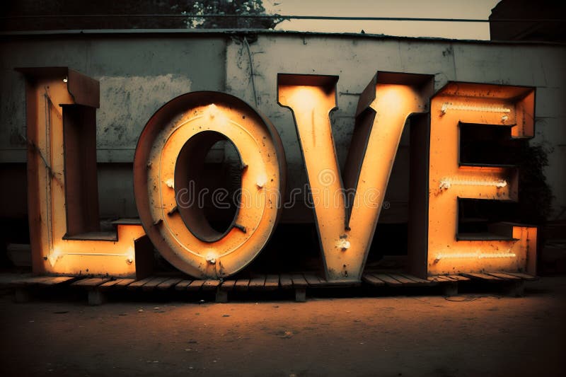 Grunge Love Sign Letters with Light Stock Illustration - Illustration ...