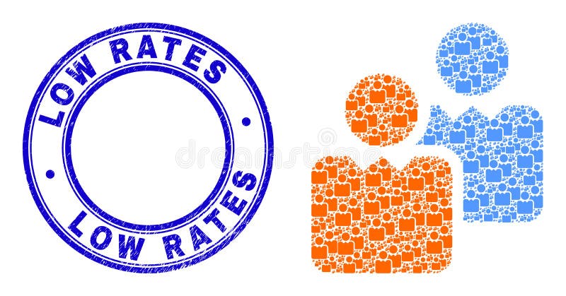 Grunge Low Rates Stamp and Users Recursive Mosaic of Self Icons Stock ...