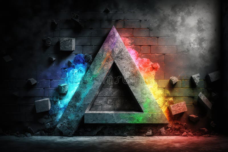 Grunge Luminous Triangle on Brick Wall. Generative AI Stock ...