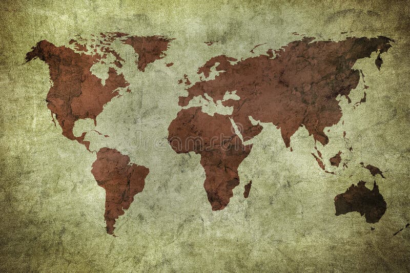 Grunge Map of the World Over Metal Texture Stock Illustration ...