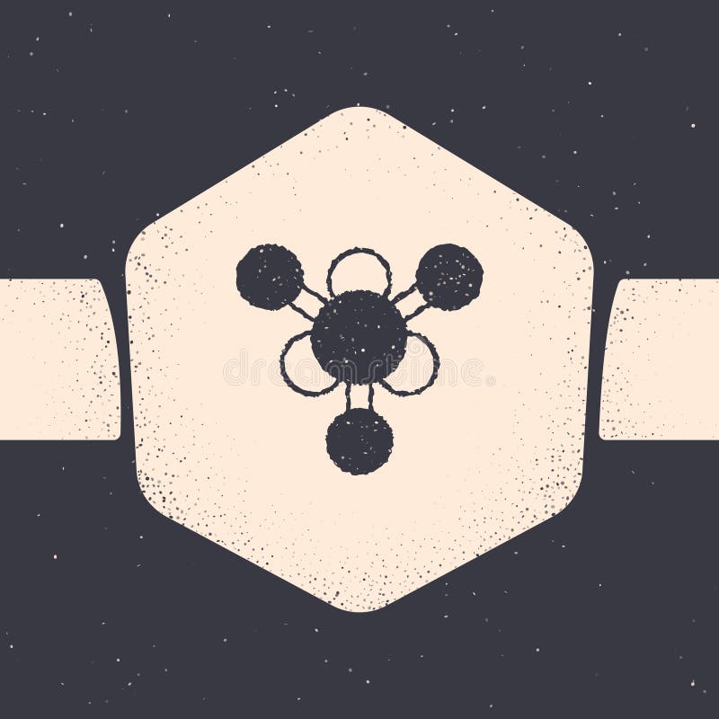 Grunge Molecule Icon Isolated on Grey Background. Structure of ...