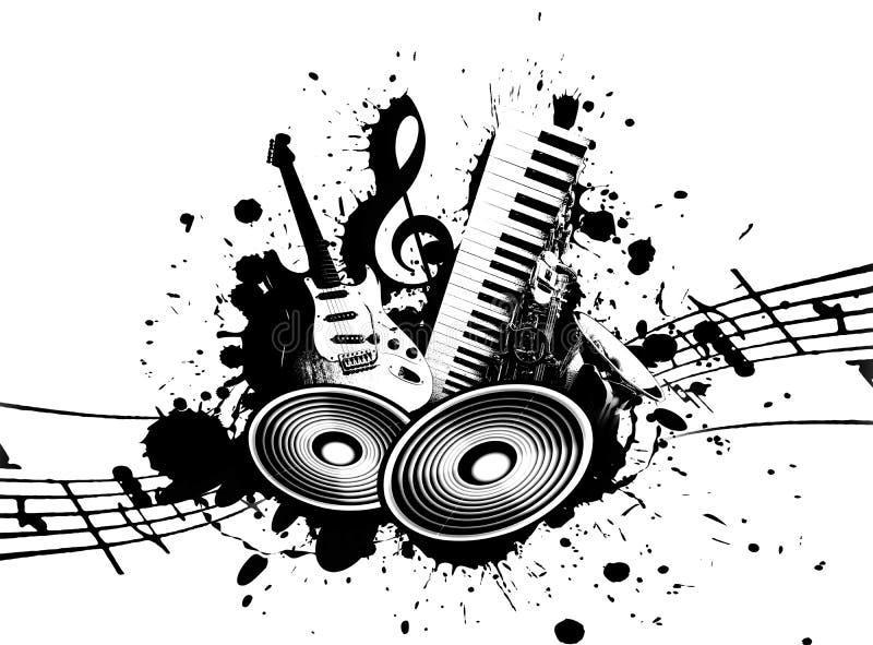 Grunge Music Vector Background With Guitar And Notes Stock Vector ...