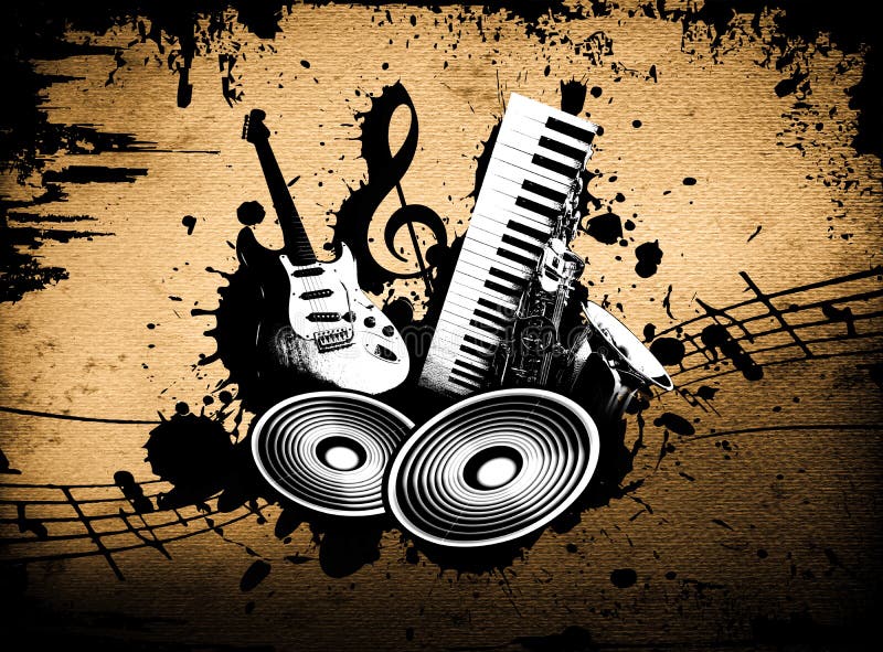 Grunge Music Vector Background With Guitar And Notes Stock Vector ...