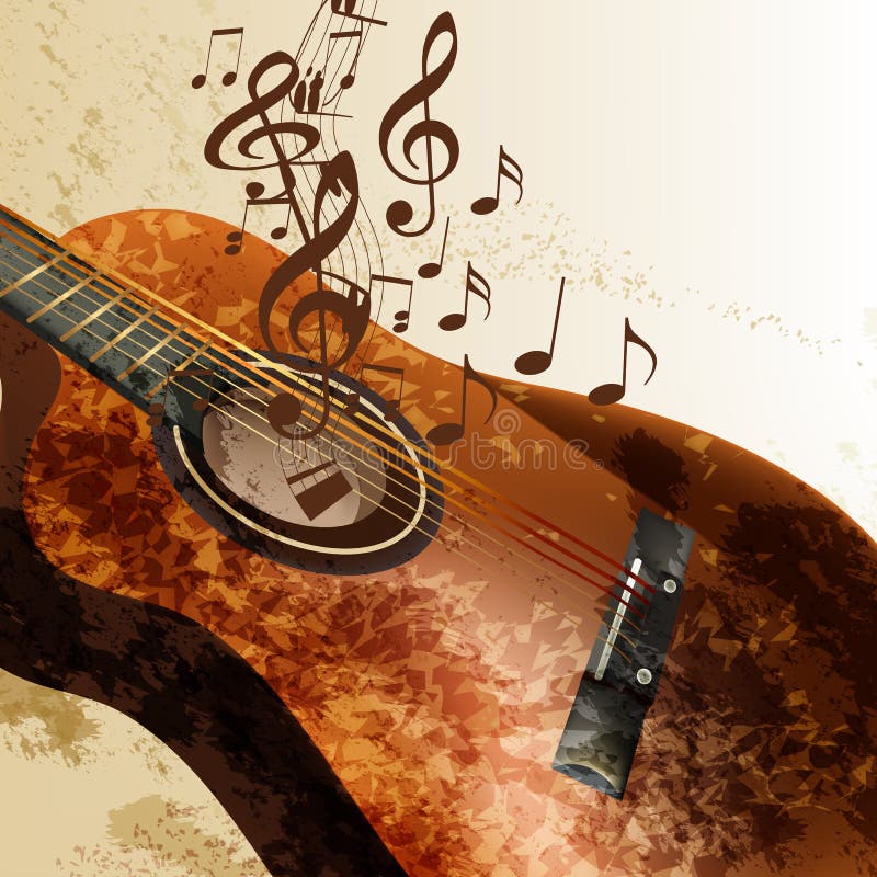 Grunge Music Vector Background with Guitar and Notes Stock Vector ...