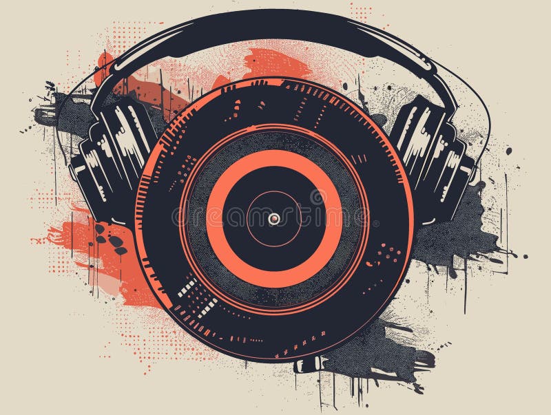 Grunge Music Background with Vinyl Record. Grunge Vector Illustration ...