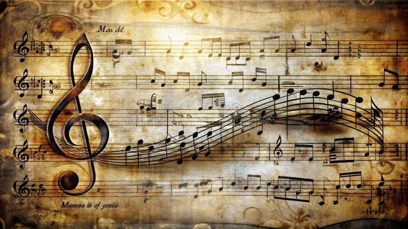 Grunge Music Sheet with Treble Clef and Musical Notes Stock ...