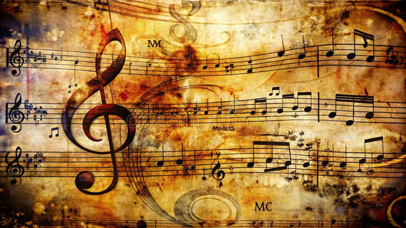 Grunge Music Sheet with Treble Clef and Notes Stock Image - Image of ...