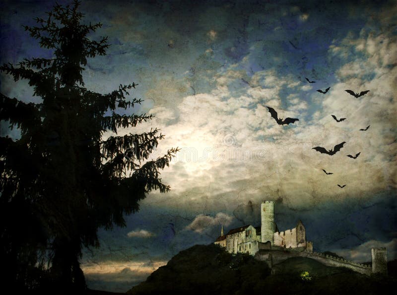 Grunge Night Scene with Moonlight Stock Illustration - Illustration of ...