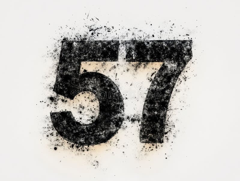 Grunge Number 57 with Black Paint Splashes on Light Background Stock ...