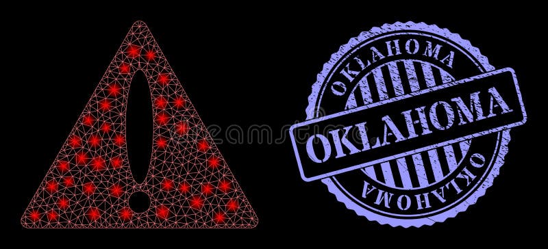 Grunge Oklahoma Badge and Flare Mesh Warning Triangle with Light Spots ...