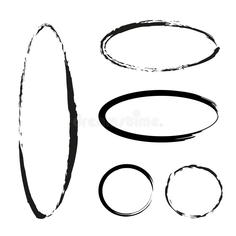 Grunge Oval Frames. Rough Brush Circles. Black Vector Elements ...