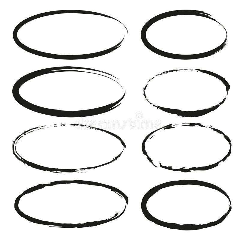 Grunge Oval Frames Vector. Black Rough Edges. Abstract Brush Stroke ...