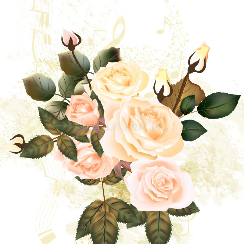 Grunge Pastel Design with Roses and Notes Stock Vector - Illustration ...