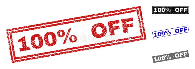 Grunge 100 Percent OFF Scratched Rectangle Stamps Stock Vector ...
