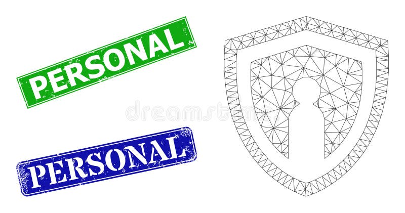 Grunge Personal Seals and Triangular Mesh Personal Shield Icon Stock ...