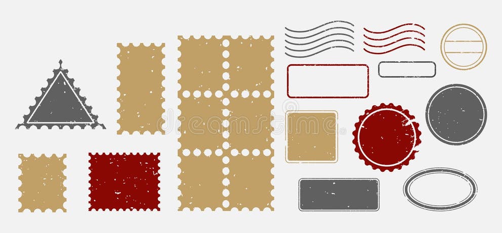 Grunge Post Stamps Different Forms and Sizes for Mail Envelop and ...