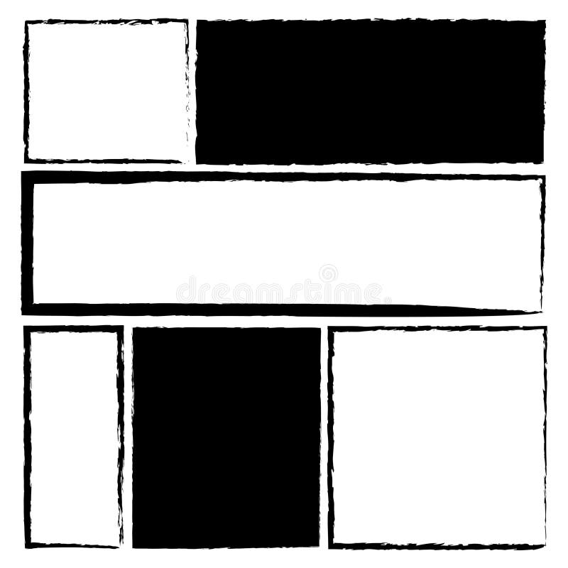 Grunge Rectangle Frames. Hand Drawn Vector. Abstract Black White Shapes ...
