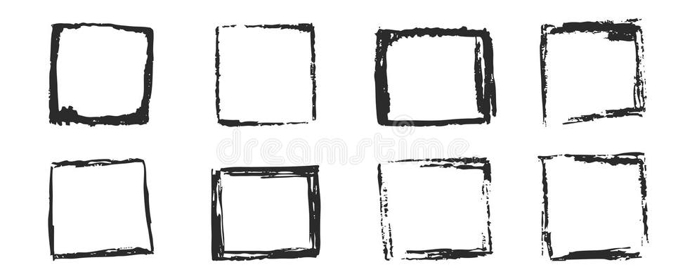 Grunge Rectangle Frames with Textured Edges, Paint Brush Ink Graffiti ...