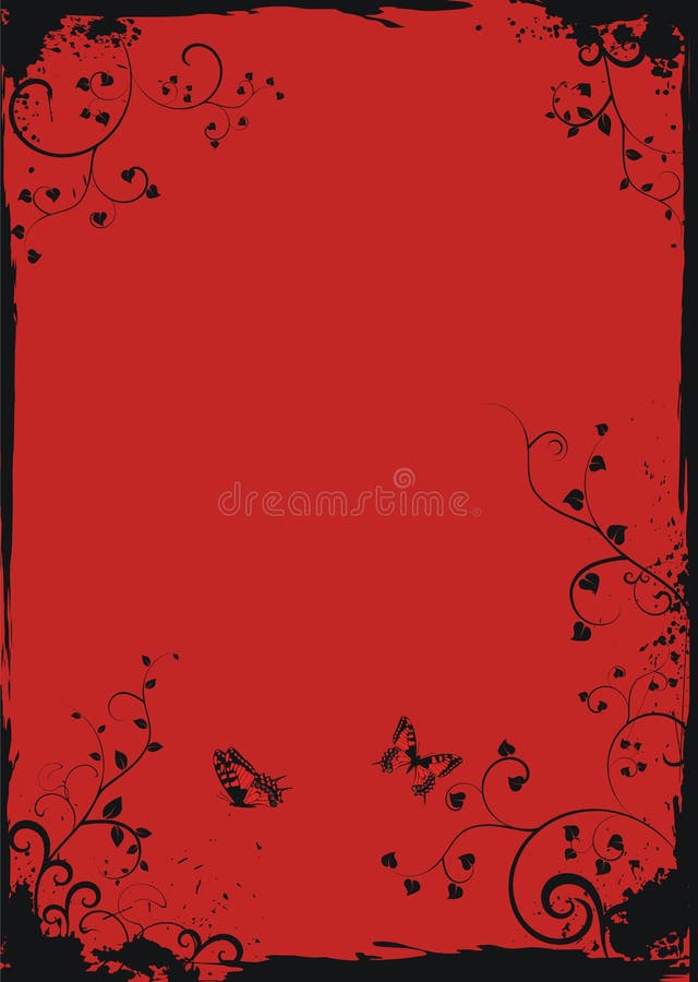 Grunge Red Floral Frame with Butterflies Stock Vector - Illustration of ...