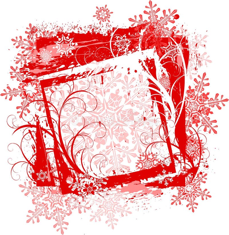 Grunge Red Frame & Snowflakes Stock Vector - Illustration of falling ...