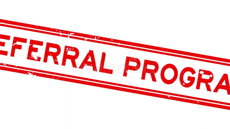 Grunge Red Referral Program Word Square Rubber Stamp Zoom on White ...