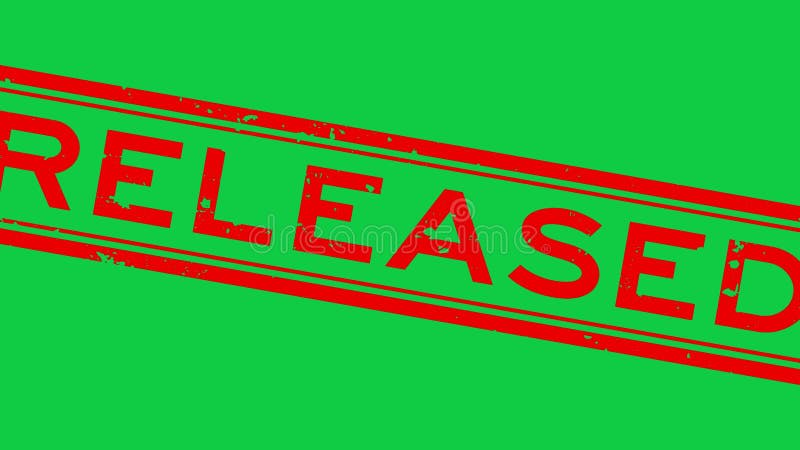 Grunge Red Released Word Square Rubber Stamp Zoom on Green Background ...