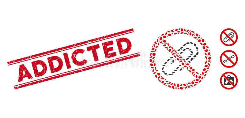 Grunge Addicted Line Stamp with Collage No Attachments Icon Stock ...